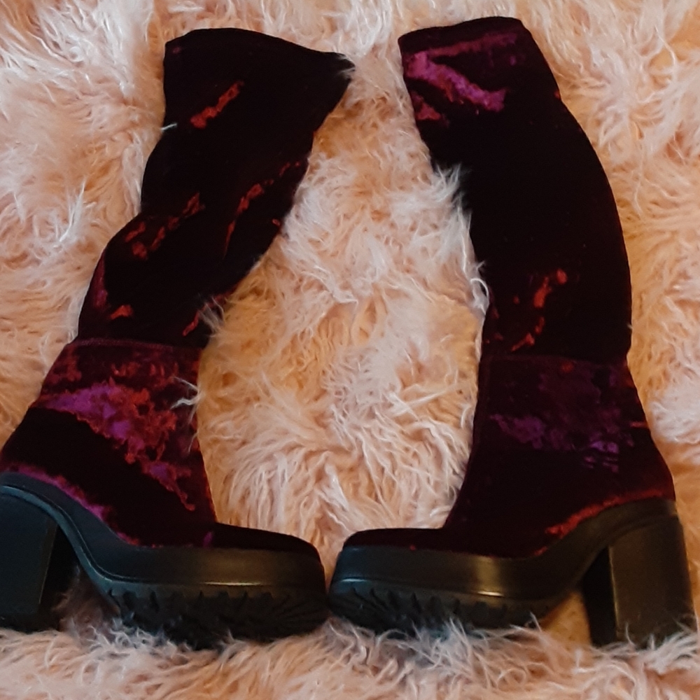 Dolls Kill | Velvet Thigh High Boots - Gem
